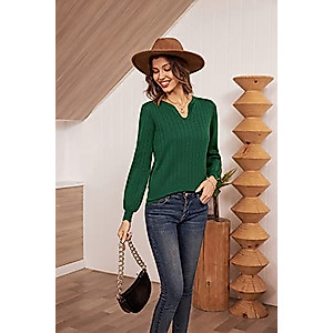 Women's V Neck Long Sleeve Pullover Sweater Lightweight Knit Novelty Sweaters Green L