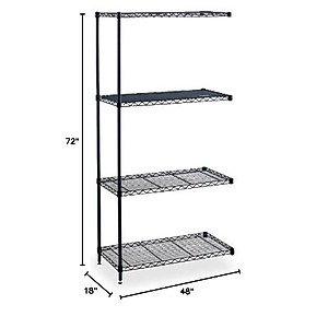 Safco Products 5292BL Industrial Wire Shelving Add-On Unit 48" W x 18" D x 72" H (Starter Unit and Extra Shelf Pack Sold Separately), Black