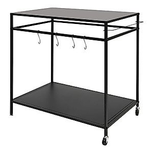BILPIKOGoo Outdoor Grill Cart Pizza Oven Table, Double Shelf Movable Cooking Cart with 4 Hooks, Pizza Oven Stand Trolley Worktable Trolle for Kitchen, Outside or Backyard Patio, Black