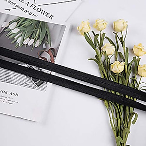 Teemico 50 Yards Black Elastic Foldover Ribbon Stretch Fold Over FOE Elastics for Hair Ties Headbands Making (5/8 inch Width)