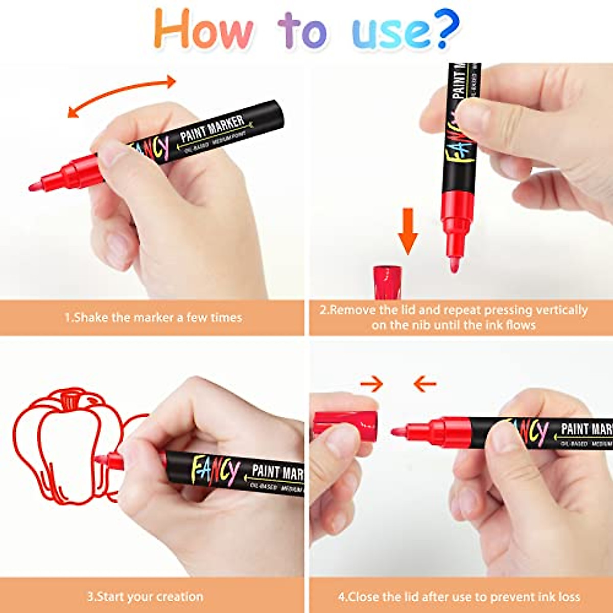 20 Colors Acrylic Paint Marker Set Acrylic Paint Pens, Quick Dry Paint Markers Set for Metal Rock Painting Canvas Wood Glass Plastic Fabric DIY Art Craft Painting Supplies