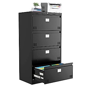kingwolfox Lateral File Cabinet with Lock, Metal Lateral Filing Cabinet for Home Office, Metal Horizontal File Cabinet with Card Slot Large Storage Space