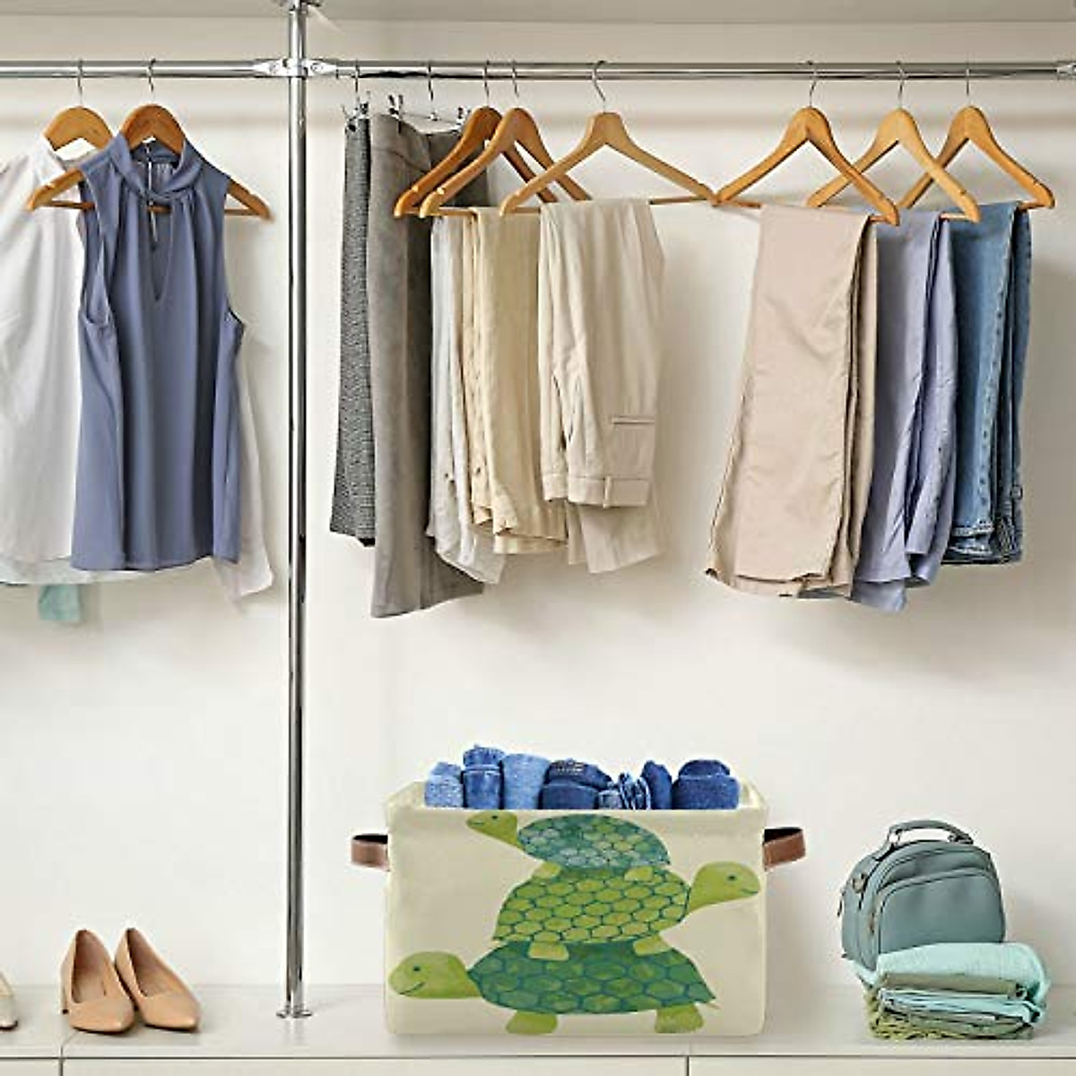 Qilmy Cartoon Three Turtles Storage Basket, Durable Canvas Organizer With Handles Large Collapsible Storage Bins Boxes for Home Office Closet - 1pack