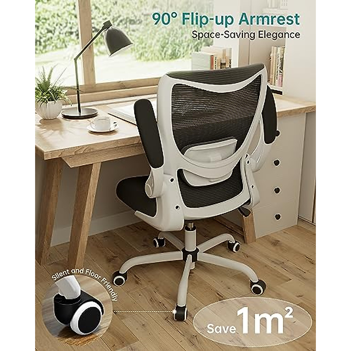 MUXX.STIL Office Chair, Ergonomic Desk Chair with Adjustable Lumbar Support and Flip up Armrest, Breathable Mesh Computer Chair for Home Office, White