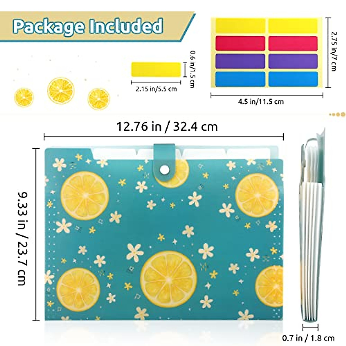 Zuozee Fruit Style Expanding File Folder, 5 Pocket Accordion File Organizer with 8 Labels, Cute Letter Folder Organizer for Documents, Portable & Expandable Folders for School Office, Lemon