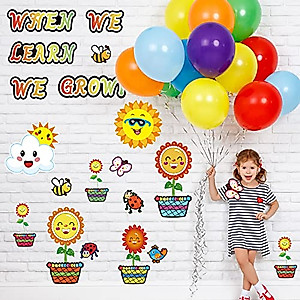 34 Pieces Spring Sunflower Classroom Bulletin Board Set Springtime Blooms Flowers Cutouts Colorful Butterfly Bee Bird Sun Clouds Cutouts When We Learn We Grow Bulletin Board Decor
