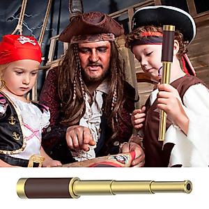 Pirate Monocular Telescope Treasure Map Pocket Compass Party Accessory Set for Pirate Party, High Powered Collapsible Spyglass with Pirate Treasure Map Pocket Compass for Pirate Party Supplies