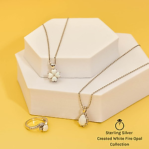 PEORA Created White Fire Opal Pendant Necklace 925 Sterling Silver, Solitaire Teardrop, 1.50 Carats Pear Shape 10x7mm with 18 inch Chain