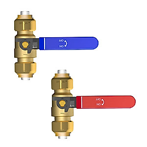 Hourleey 2 Pieces 1/2 Inch Push-Fit Full Port Ball Valve for Hot and Cold Water with Disconnect Clip, Water Stop Shut Off, 1 Piece Each