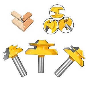 TOTOWOOD 45 Degree Lock Miter Router Bit 3-Piece Set, for 31/64", 3/4"，1"，Cutting Height, 1/2 Inch Shank.Woodworking Tools Joint Router Bits 3PCS 1/2 Shank)
