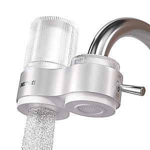 DEKEXI Water Filter for Sink, 400-Gallon Faucet Mount Water Filtration System for Tap Water, NSF Certified Reduces Chlorine & Bad Taste Metal Body with 1 Replacement Filter(White)