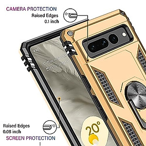 IKAZZ Suitable for Google Pixel 7 Pro Case,Military Grade Shockproof Heavy Duty Protective Phone Cover Pass 16ft Drop Test with Magnetic Kickstand Car Mount Holder Gold