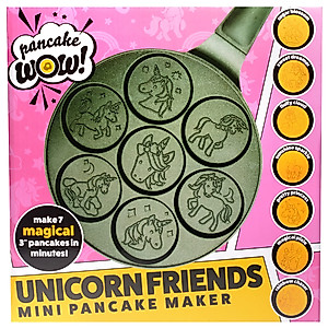 Unicorn Mini Pancake Pan - Make 7 Unique Flapjack Unicorns, Nonstick Pan Cake Maker Griddle for Breakfast Fun & Easy Cleanup, Magical Birthday Treat or Gift for Kids