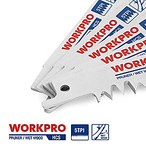 WORKPRO 5-Piece 9-Inch Wood Pruning Reciprocating Saw Blade Set, 5TPI, CR-V Steel Saw Blade Kit for Bosch, Black & Decker, Makita, Dewalt
