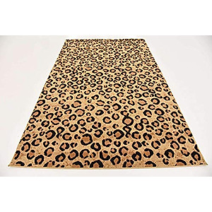 Unique Loom Wildlife Collection Area Rug - Leopard (5' 3" x 8' Rectangle, Light Brown/ Black)