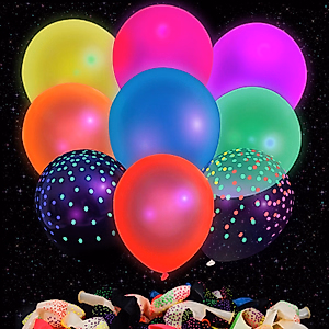 3 otters 42PCS Glow Balloons Assorted, 12" UV Neon Balloons with Dots Neon Glow in the Dark Balloons Party Fluorescent Balloons for Birthday Wedding Glow Party Supplies