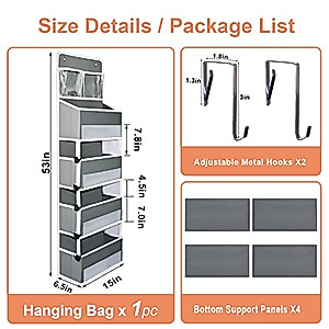Aeeteek 1 Pack 5-Shelf Over Door Hanging Organizer Houseware Storage Bag Wall Mount Containers with Mesh Pockets Large Capacity Shelves Drawers for Bedroom Closet Kitchen (Light Grey)
