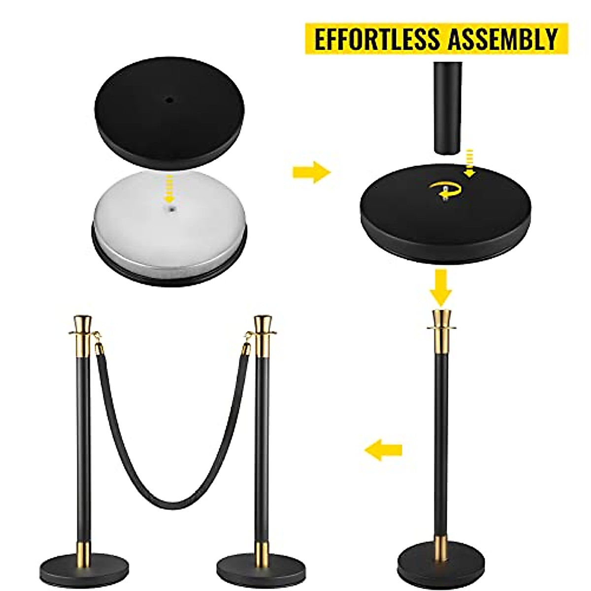VEVOR Crowd Control Stanchion 6Pcs, Velvet Ropes and Posts, Black Velvet Rope, Stanchion Post Crowd Control Barriers Silver Stanchions, Red Carpet Poles, Crowd Control Ropes and Poles for Party