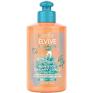 L’Oréal Paris Elvive Dream Lengths Curls Non-Stop Dreamy Curls leave-in conditioner, Paraben-Free with Hyaluronic Acid and Castor Oil. Best for wavy hair to coily hair, 10.2 fl oz