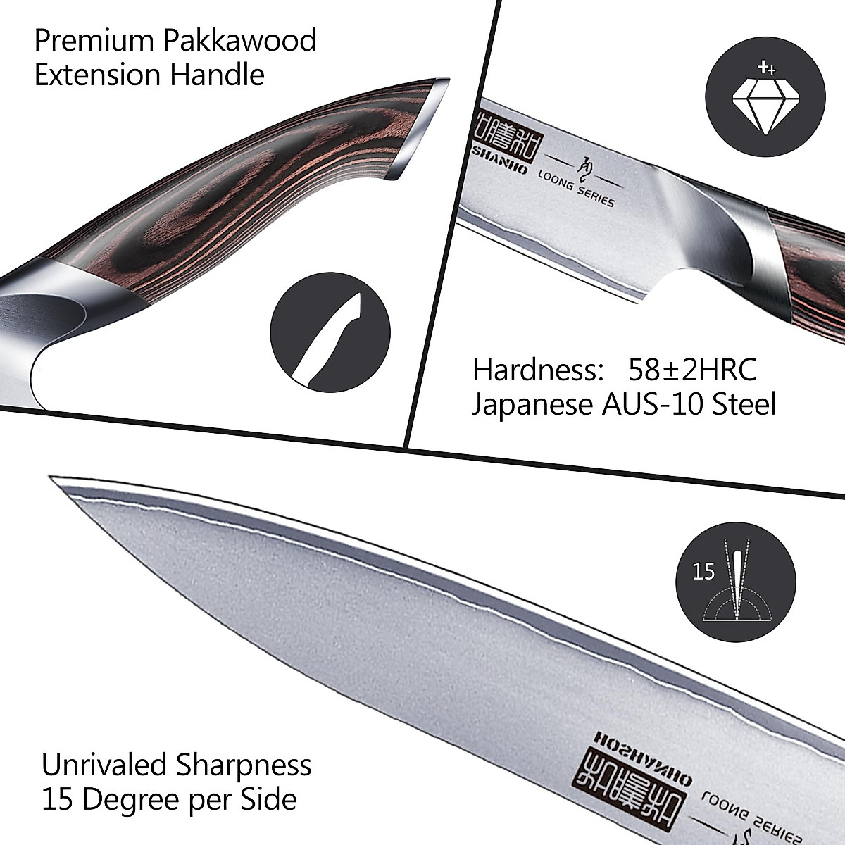 HOSHANHO 6 Inch Kitchen Knife, Ultra Sharp Japanese AUS-10 Stainless Steel Chef Knife, Multipurpose Kitchen Utility Knife with Ergonomic Pakkawood Handle