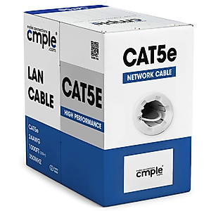 Cmple - Cat5e Ethernet Cable 1000ft Gigabit Network Cat 5e Bulk Unshielded Twisted Pair (UTP), Solid 24AWG CMR 350 MHz White