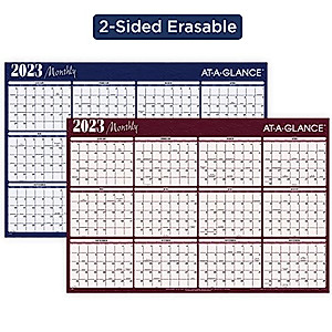 AT-A-GLANCE 2023 Erasable Calendar, Dry Erase Wall Planner, 48" x 32", Jumbo, Horizontal, Reversible, Red (A152)