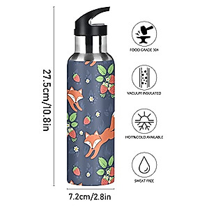 xigua Fox Sport Water Bottle with Straw Lid Double Wall Vacuum Insulated Flask Stainless Steel Water Bottle 20 oz
