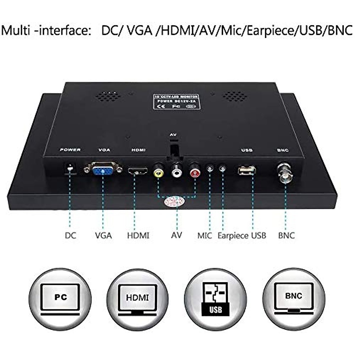 Eyoyo 10 Inch IPS Hdmi Monitor TFT LCD Display 1280x800 Resolution Portable Small HD Monitor with HDMI BNC VGA AV USB Input and Built-in Speaker for Video Display Screen DVD PC Laptop