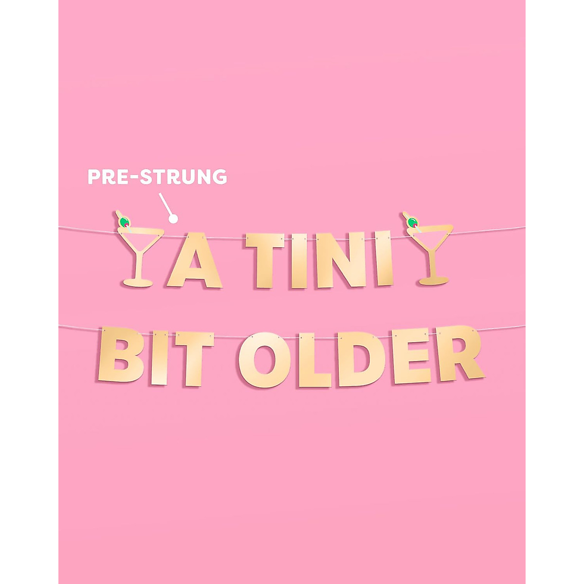 xo, Fetti A Tini Bit Older Gold Foil Banner - 5 Ft. | Martini Decoration, Birthday Party Sign, Casino Decor, Girl Cocktail Backdrop, Vegas Photo Booth Background