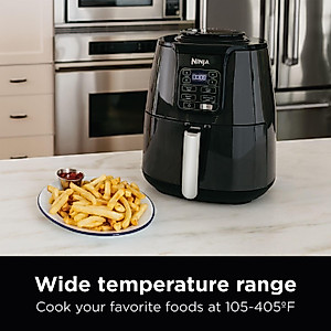 Ninja AF101 Air Fryer that Crisps, Roasts, Reheats, & Dehydrates, for Quick, Easy Meals, 4 Quart Capacity, & High Gloss Finish, Black/Grey