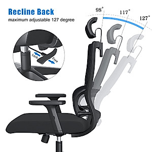 Ergonomic Office Chair with Upgraded Lumbar Support and Adjustable Armrest Headrest, Desk Chair with Mesh High Back, Home Office Desk Chair, Computer Chair, Rolling Chair