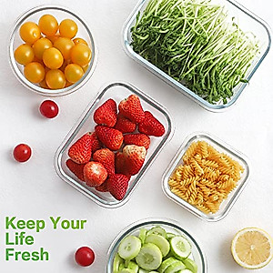 HOMBERKING Glass Food Storage Containers with Lids, [18 Piece] Glass Meal Prep Containers, Airtight Glass Lunch Bento Boxes, BPA-Free & Leak Proof (9 lids & 9 Containers) - White