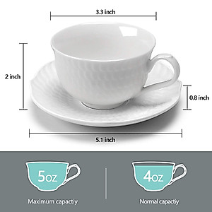 amhomel Tea Cups and Saucers Set of 6, Porcelain Espresso Cups, 4 Oz Cappuccino Cups for Specialty Coffee Drinks, Cappuccino, Cafe Mocha, Espresso and Tea-Pumpkin Design, White