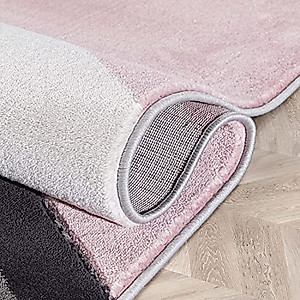 Well Woven Good Vibes Nora Blush Pink Modern Geometric Stripes and Boxes 5'3" x 7'3" 3D Texture Area Rug (GV-87-5)