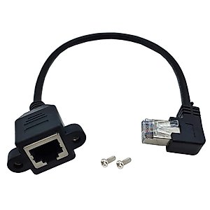 Qaoquda CAT6 Network Extension Cable,90 Degree RJ45 A Male to A Female Screw Panel Mount Extension Cable,Support Ethernet Cat 5e/Cat 6-10 inch (Right)