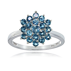Ice Gems Sterling Silver Genuine London Blue Topaz Flower Ring, Size 7