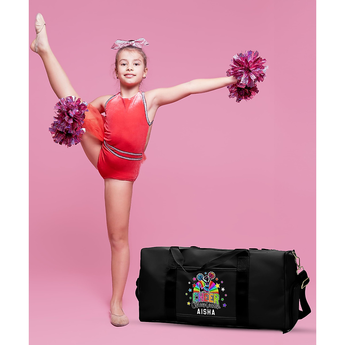 Personalized Cheerleading Duffle Bag for Women, Girls - Custom Duffel Bag - Different Color & Design Options - Black