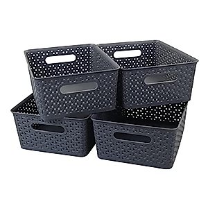 Cand 8 Quart Plastic Basket for Organizing, Grey Plastic Baskets, Set of 4