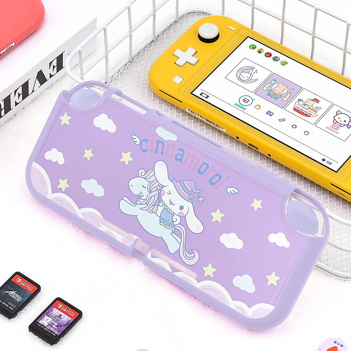 DLseego Protective Case Design for Switch Lite, TPU Cover Case Cute Rabbit Animal Pattern Shock-Absorption Design Hard Cover with 2 pcs Thumb Grips - Purple Rabbit