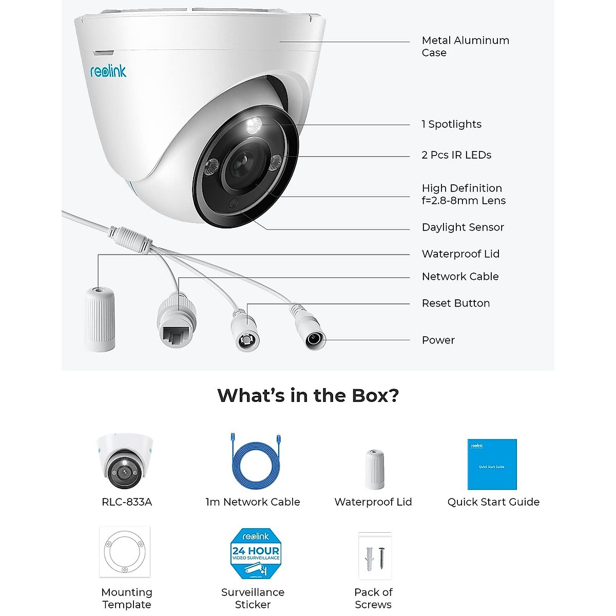 Reolink 4K 16CH PoE Camera Security System, 8X RLC-833A PoE IP Cameras Bundle with RLN16-410 NVR 16 Channel Pre-Installed 4TB HDD, Motion Spotlights, 3X Optical Zoom, Two Way Talk, Smart Detection