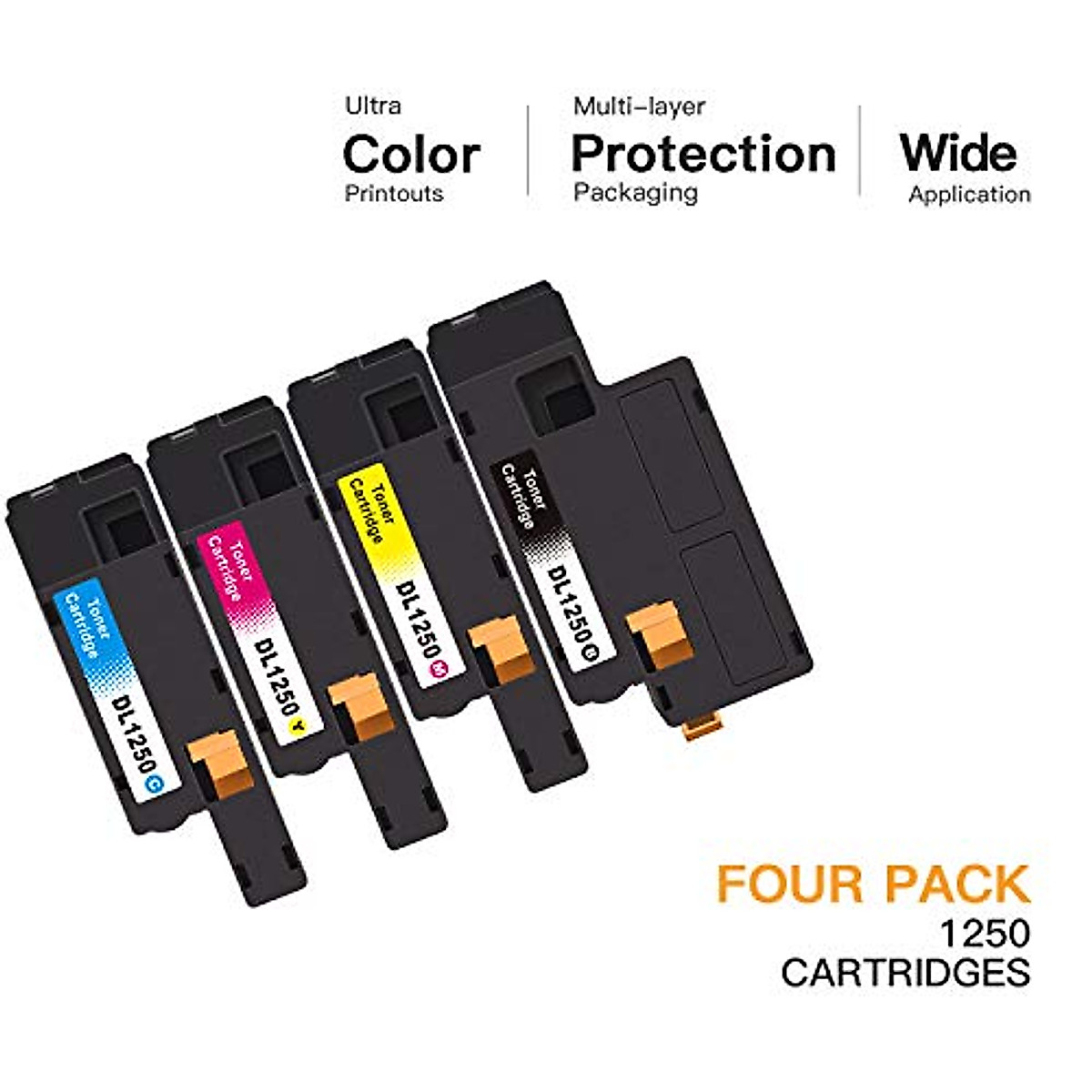 E-Z Ink (TM) Compatible Toner Cartridge Replacement For Dell 1250 810WH C5GC3 XMX5D WM2JC to use with 1250c C1760nw C1765nfw 1350cnw 1355cn 1355cnw printer (1 Black, 1 Cyan, 1 Magenta, 1 Yellow)4 Pack