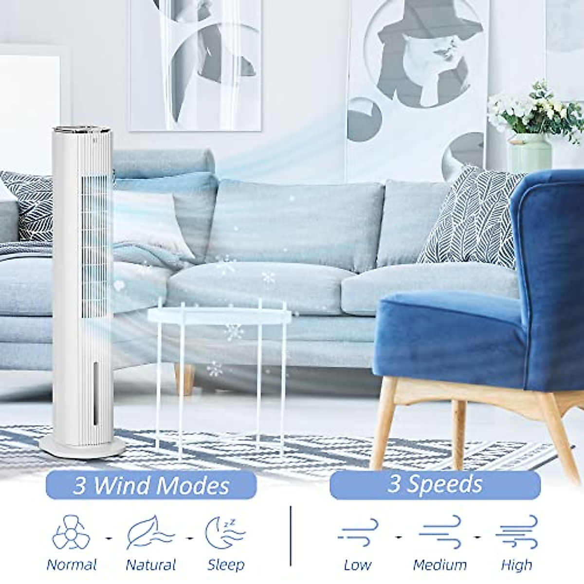 HOMCOM 42" 2-In-1 Evaporative Air Cooler, Portable Cooling Fan for Home Office with 3 Modes, 3 Speeds, Remote Control, Timer, LED Display, 1.3 Gal Water Tank, White