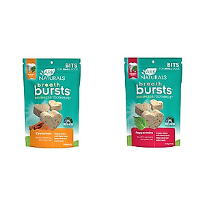 Ark Naturals Breath Bursts Brushless Toothpaste Dog Treat Bundle, Dog Dental Bits for Small Breeds, Unique Texture Helps Clean Teeth & Freshen Breath, Cinnamon & Peppermint, 4 oz Each, 2 Packs