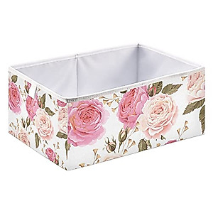 Rectangular Storage Baskets ,Flower Rose Fabric Storage Bin Organizer,Collapsible Storage Basket for Toy, Clothes,Books.Shelves Basket