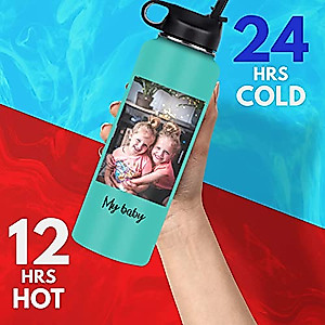 YESCUSTOM Personalized Water Bottles with Straw,18 oz Custom Text Photo Insulated Water Bottle for kids Women Men-Stainless Steel Cup Gift for Anniversary School Sports