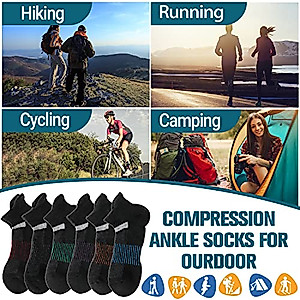 Merino Wool Ankle Hiking Socks Compression Warm Thermal Winter Thick Cushion Running Moisture Wicking No Show Socks Gifts Stocking Stuffers for Women Men 6 Pairs(Black,L)