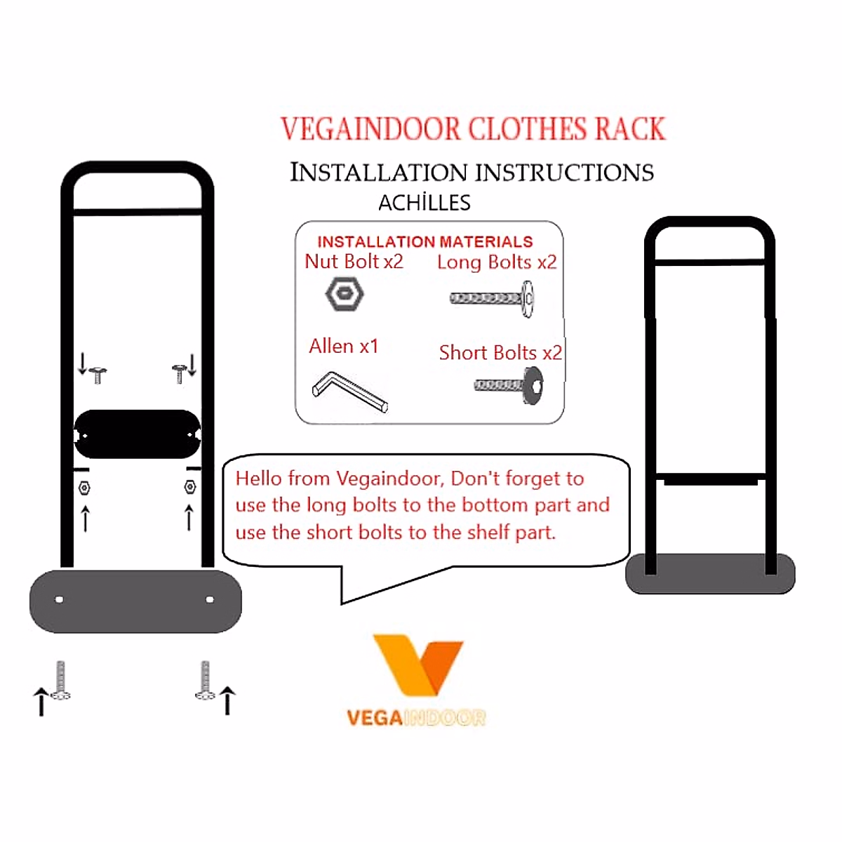 VEGAINDOOR Heavy-Duty Sturdy Clothes Rack with Wood & Metal Shelf , Freestanding Clothing Rack , Single Rod Garment Rack , Easy to Assemble Portable Clothes Rail , Storage Solution for Small Spaces
