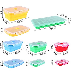 Collapsible Silicone Storage Set of 4 Plus Bonus Ice Tray - BPA Free, Microwave, Dishwasher And Freezer Safe
