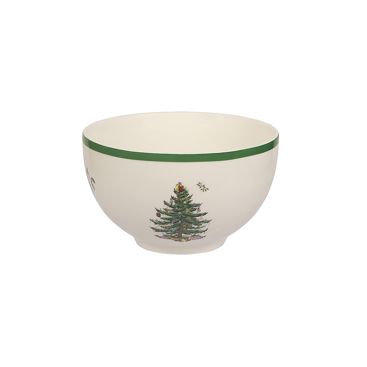Spode Christmas Tree Collection Rice Bowl, set of 4, 6-Inches, Round, Ceramic Bowl for Soup, Frozen Meals, Stews, and Sticky Rice Dinners, Dishwasher and Microwave Safe (Classic)