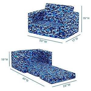 Delta Children Cozee 2-in-1 Convertible Sofa to Lounger - Comfy Flip Open Couch/Sleeper for Kids, Blue Camo